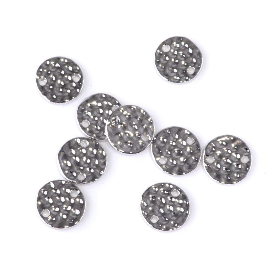 11mm Hammered Disk Connectors - Rhodium Plated - 10 Pack — Dakota Stones