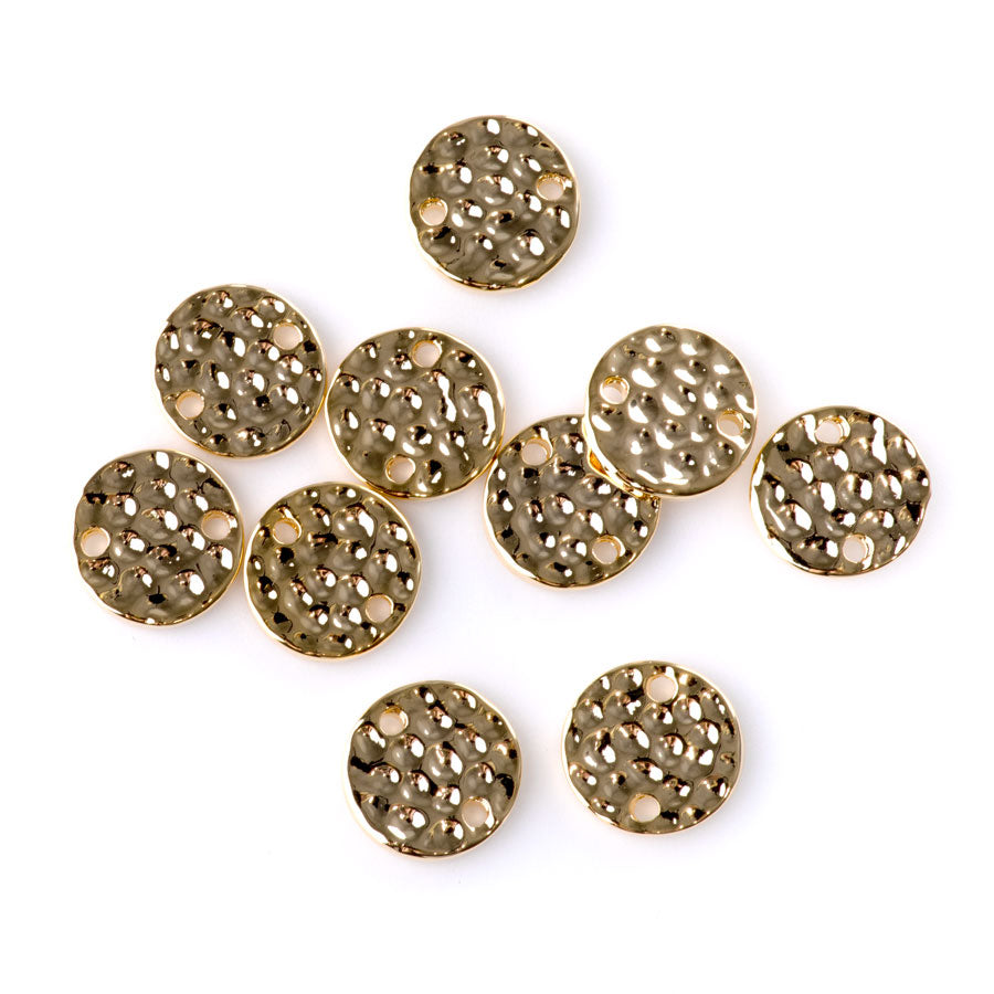 11mm Hammered Disk Connectors - Gold Plated - 10 Pack — Dakota Stones