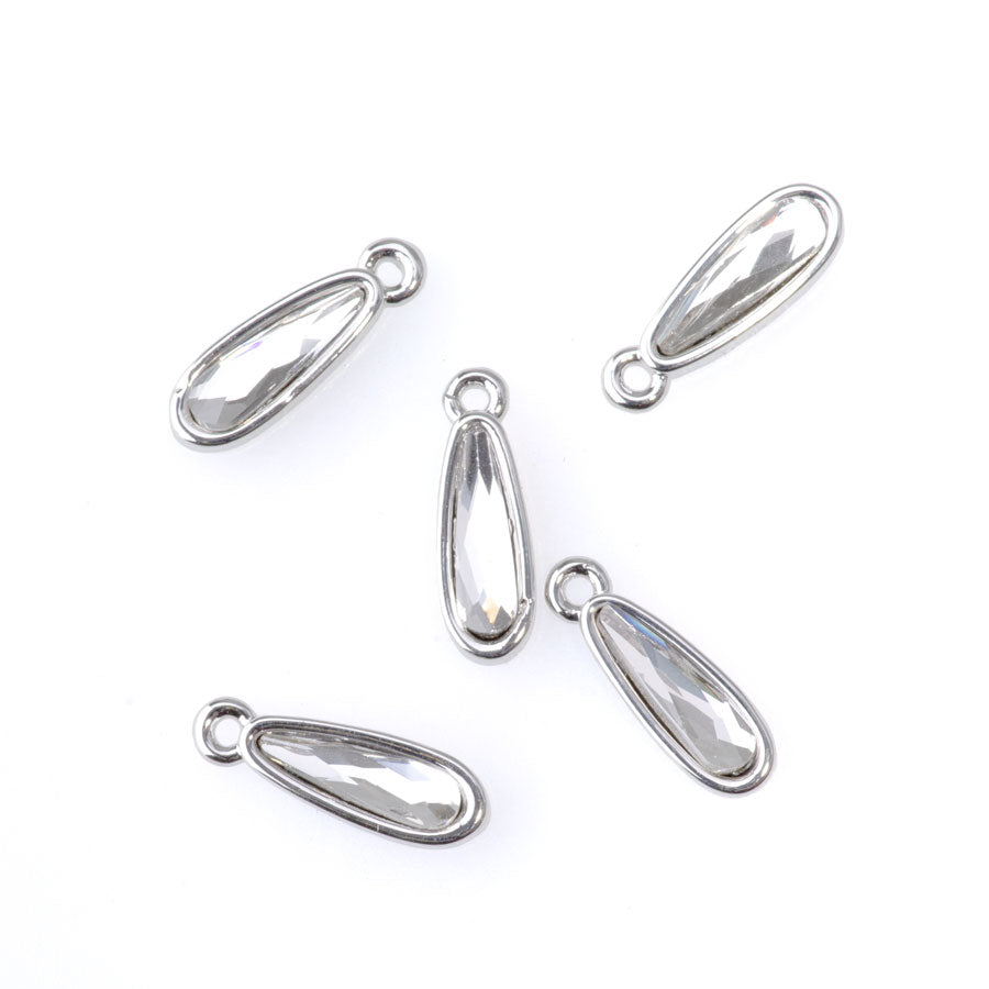 15mm Raindrop Charms with Crystal - Rhodium Plated - 5 Pack — Dakota Stones