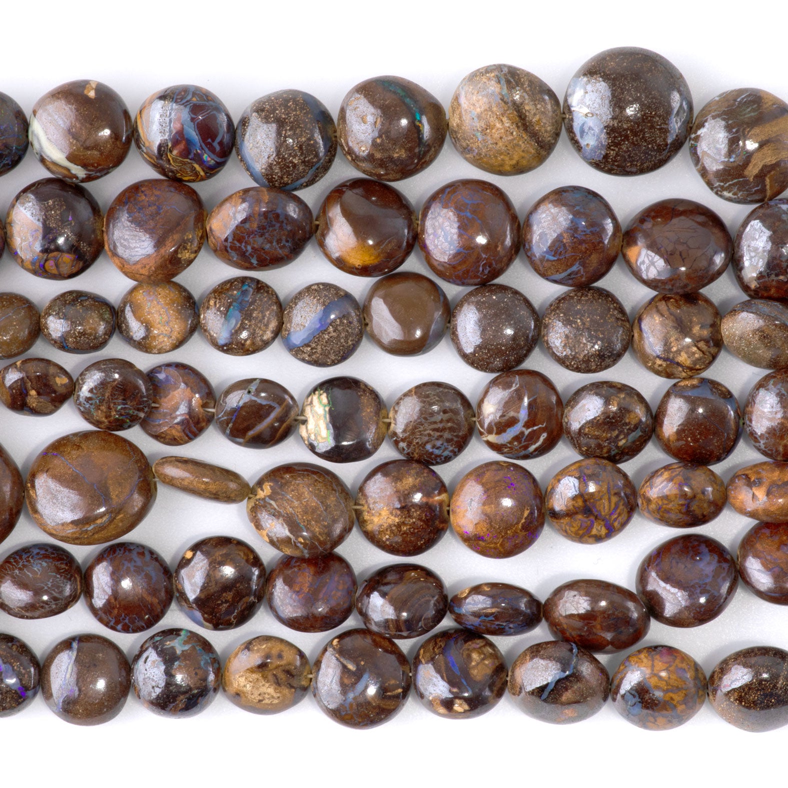 Australian Boulder Opal 6-14mm Graduated Coin Necklace - 15-16 Inch ...