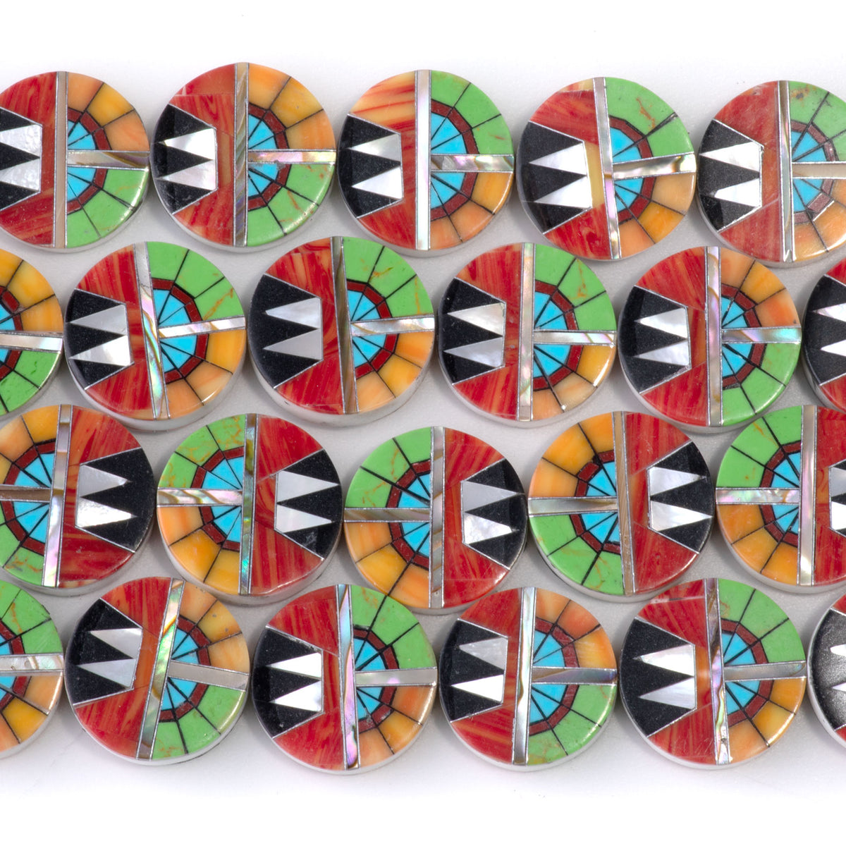 Mosaic 15mm Inlay Coin - Coral, Gaspeite, & Mother Of Pearl - 15-16 ...