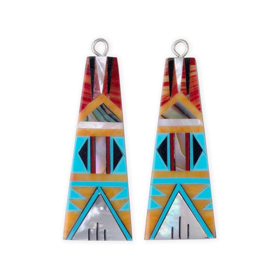 40mm Coral, Turquoise, & MOP Mosaic Pendant Pair — Dakota Stones