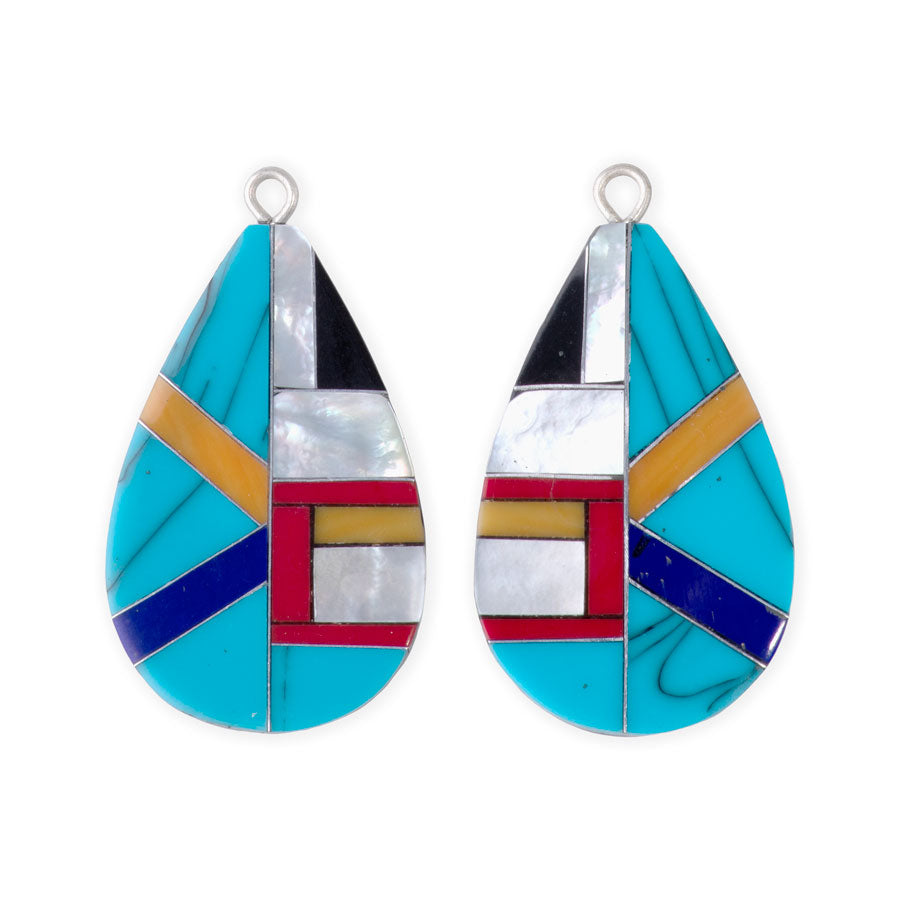 32mm Turquoise, MOP, and Coral Mosaic Drop Pendant Pair — Dakota Stones