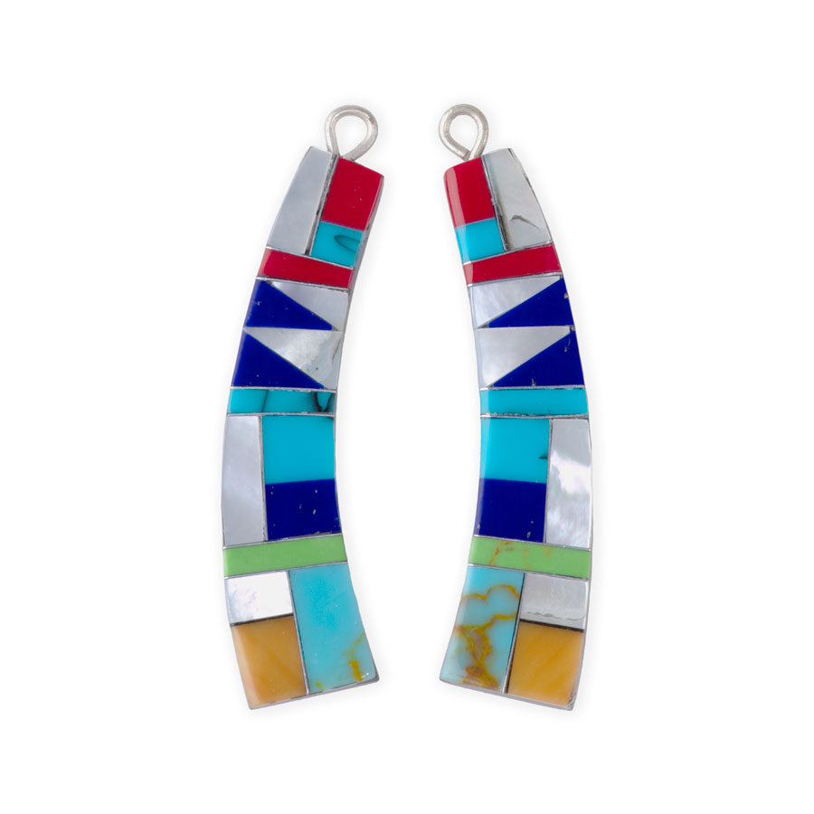 38mm Turquoise, MOP, and Lapis Mosaic Curved Paddle Pendant Pair ...