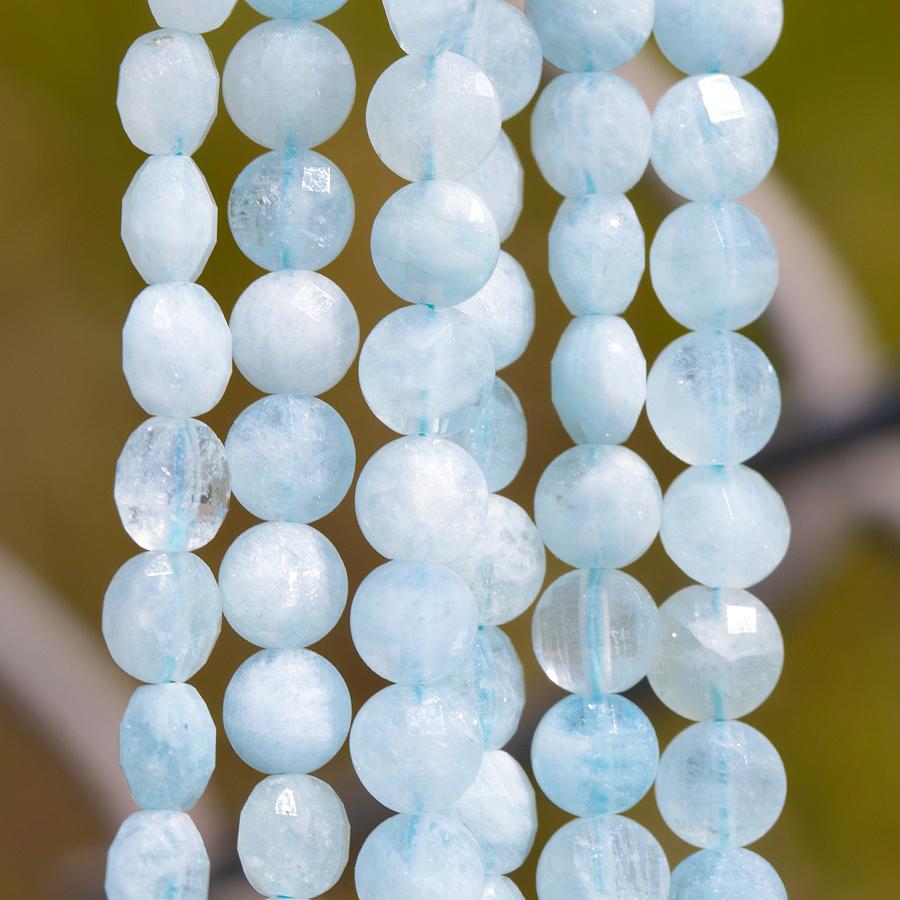 Aquamarine 4mm Faceted Coin 15-16 Inch — Dakota Stones