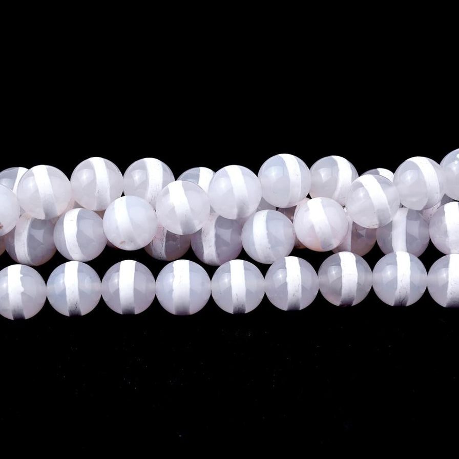 DZI Agate 10mm Round White Line Pattern - 15-16 Inch — Dakota Stones
