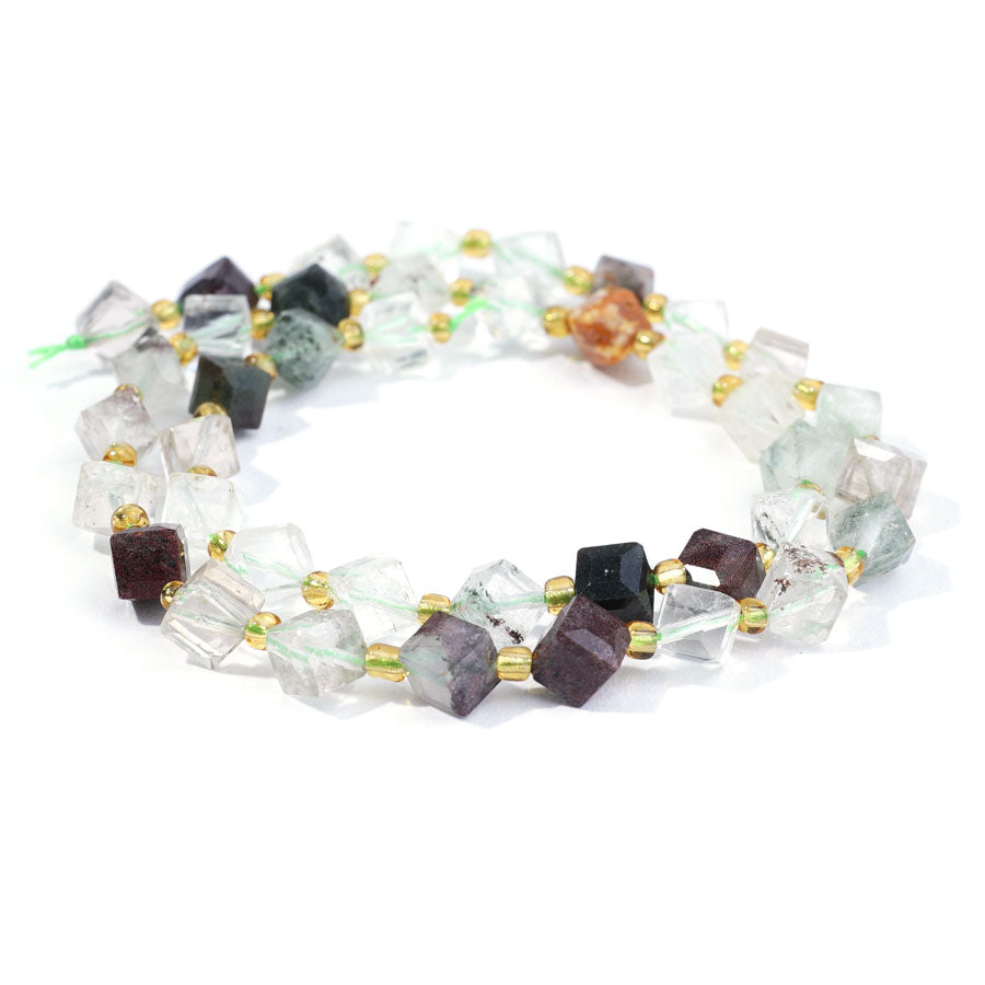 Green Lodalite Quartz 8x6 Table Cut Corner Drilled Cube - 15-16 Inch ...