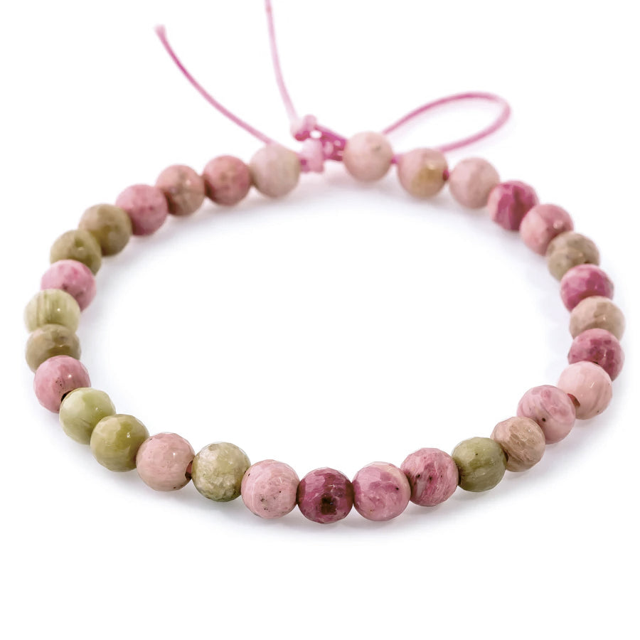 Wood Rhodonite 6mm Faceted Round Large Hole Beads - 8 Inch — Dakota Stones